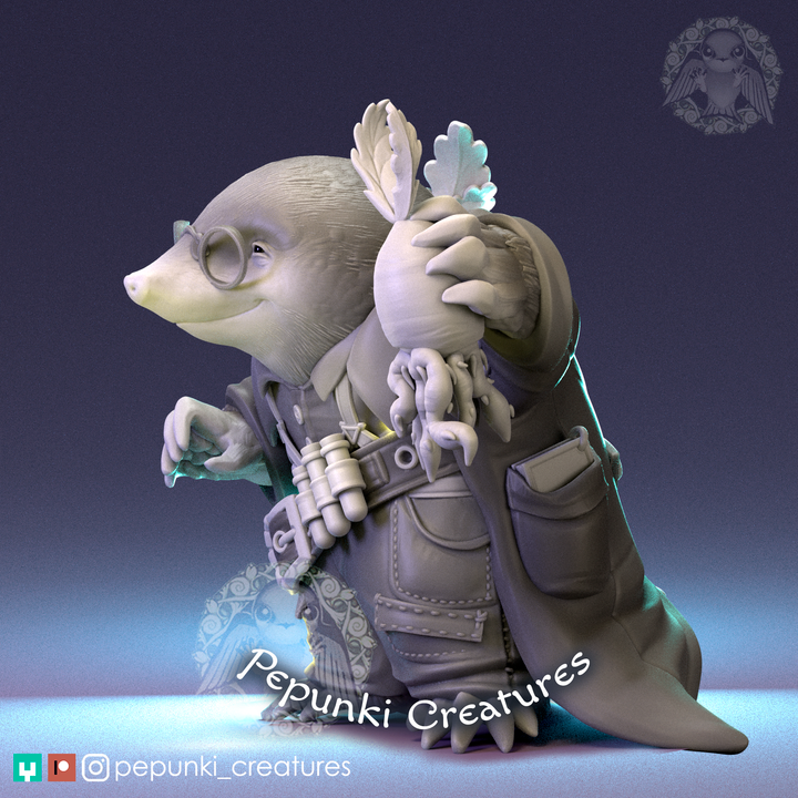 3D Printable Mole Scientist Farmer by Pepunki Creatures