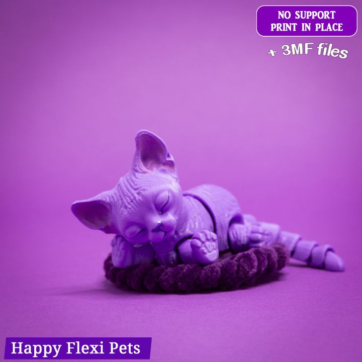 3D Printable Sphynx cat - articulated flexi toy (#15) by Happy Flexi pets