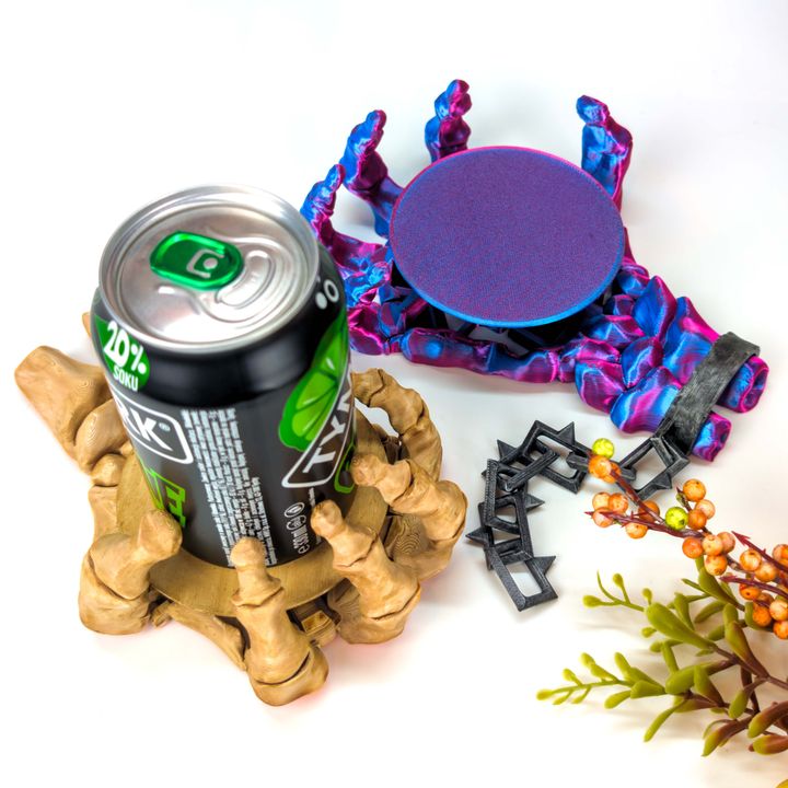 3D Printable Skeleton Hand: Halloween Self-Adjusting Coaster by KrakDrag