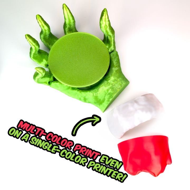 3D Printable Grinch Hand: Chirstmas Self-Adjusting Coaster by KrakDrag