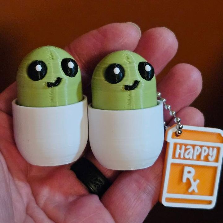 3D Printable Clicky Pill Fidget and Keychains-- Chill Pill, Happy Pill ...