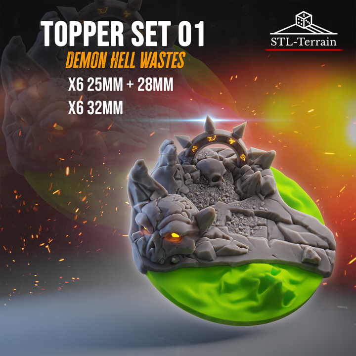 3D Printable Demon Hell Wastes Base Toppers 01 by STL Terrain