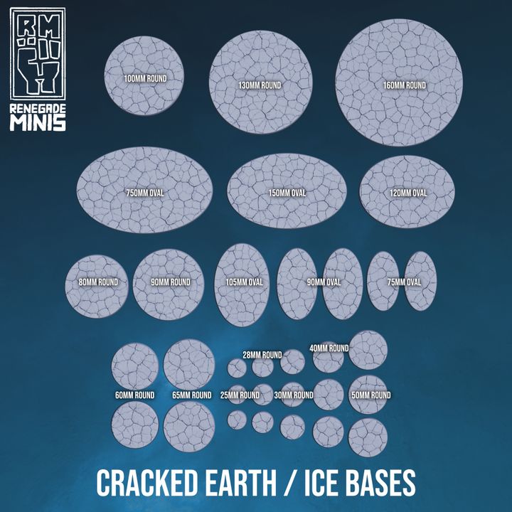3D Printable Cracked Earth / Cracked Ice Round Bases by Renegade Minis
