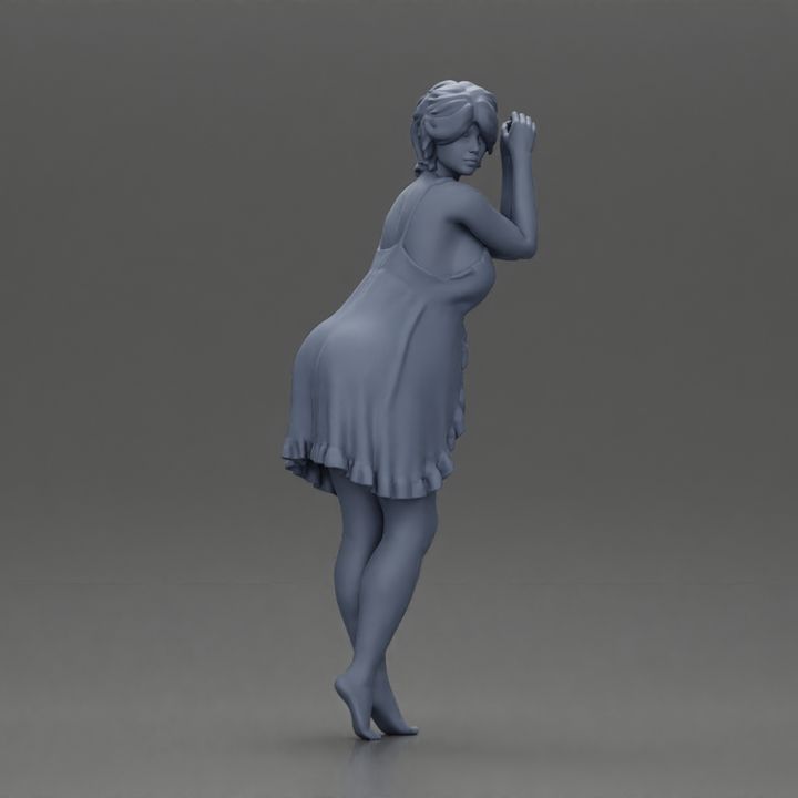3D Printable Barefoot woman in red nighty dress strikes a graceful ...