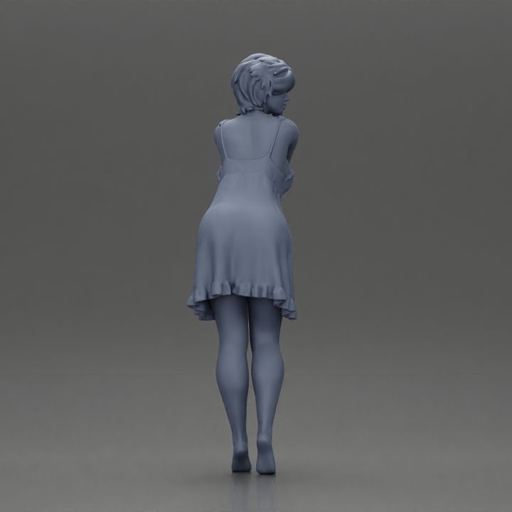 3D Printable Barefoot woman in red nighty dress strikes a graceful ...