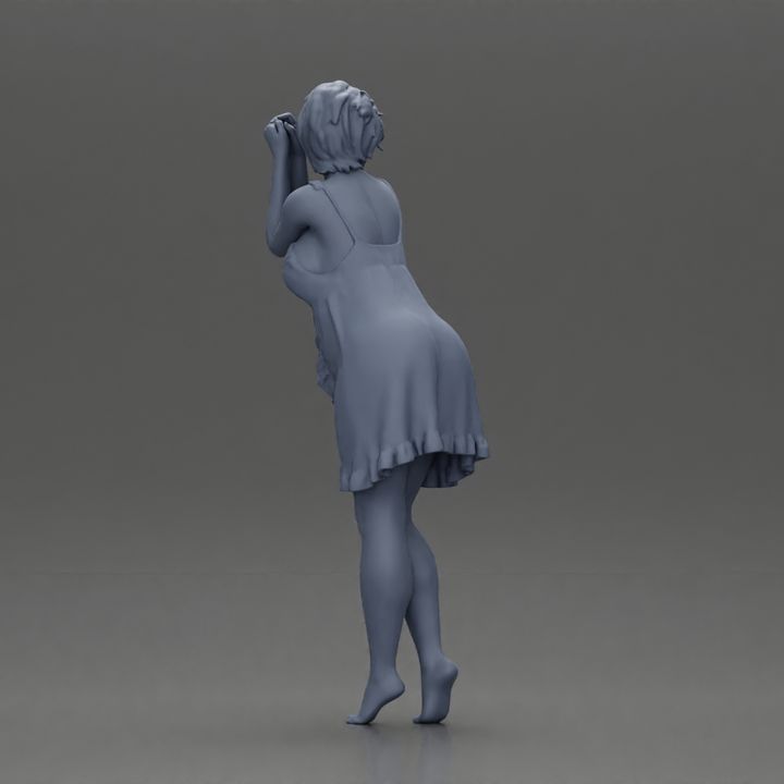 3D Printable Barefoot woman in red nighty dress strikes a graceful ...