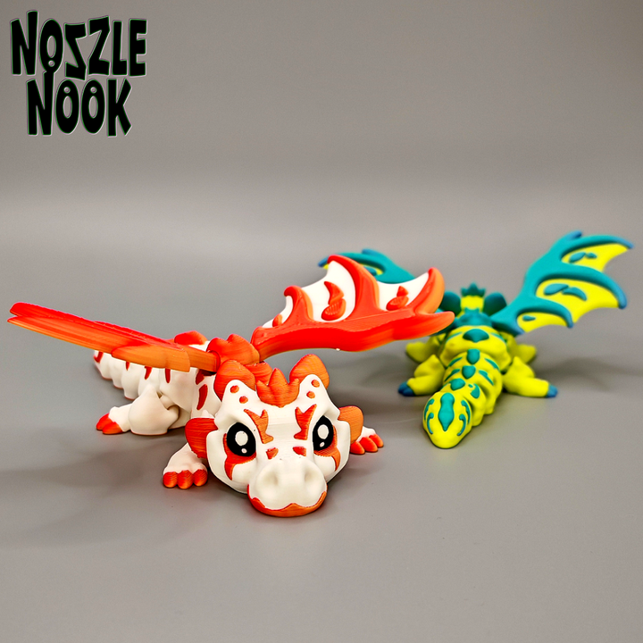 3D Printable Sakudan, Baby Winged Dragon, flexi. by NOZZLE NOOK