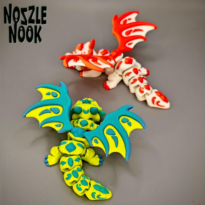 3D Printable Sakudan, Baby Winged Dragon, flexi. by NOZZLE NOOK