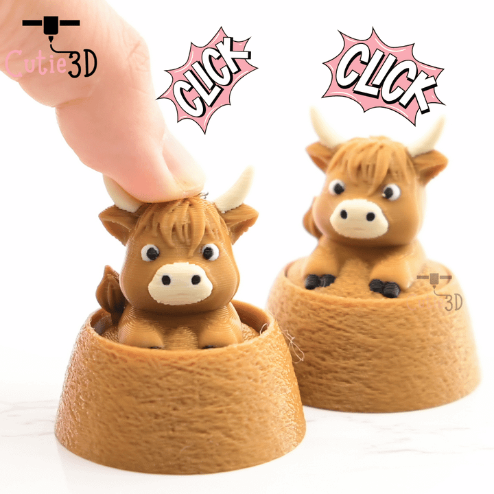 3D Printable Cutie3D Highland Cow On Hay Keycap Fidget Clicker Keychain ...