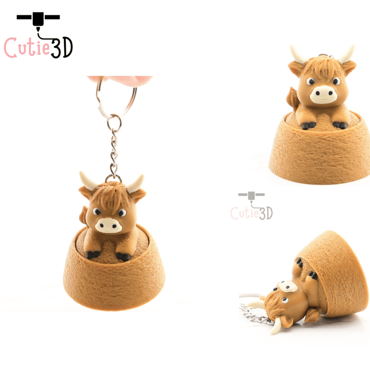 3D Printable Cutie3D Highland Cow On Hay Keycap Fidget Clicker Keychain ...