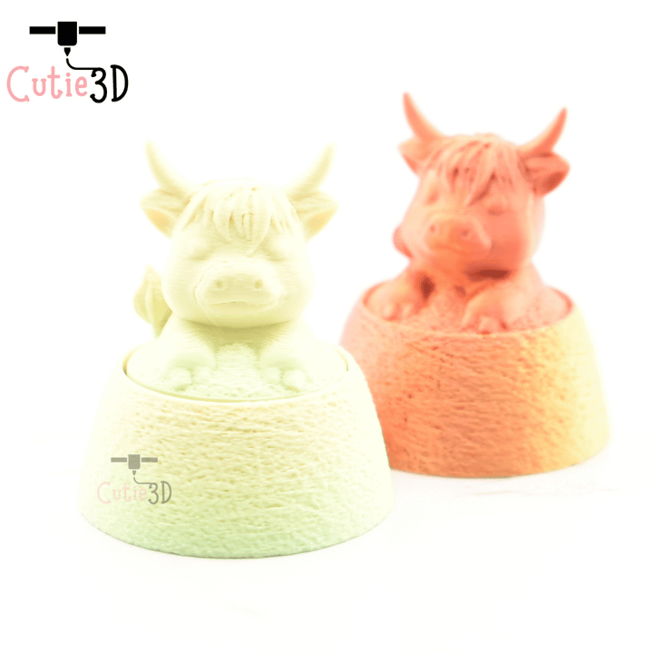 3D Printable Cutie3D Highland Cow On Hay Keycap Fidget Clicker Keychain ...