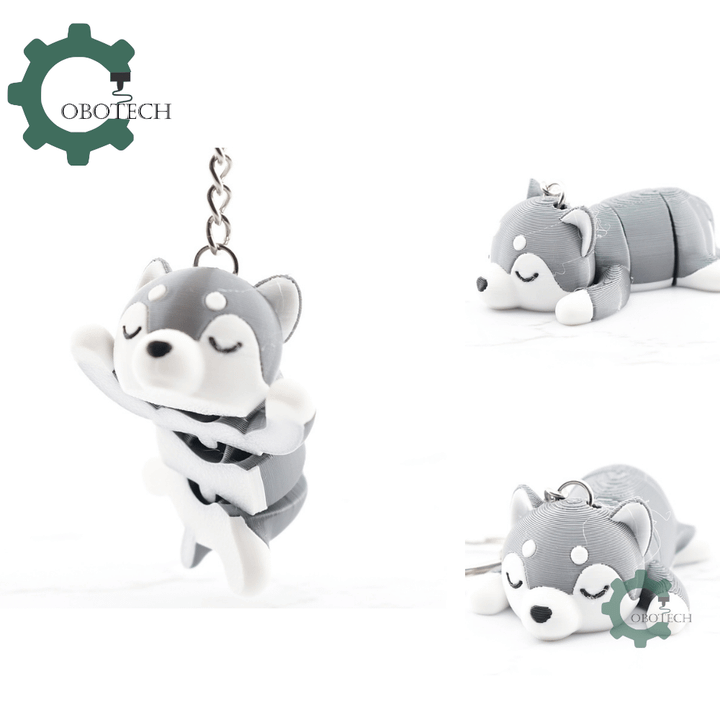 3D Printable Cobotech Cute Sleeping Husky Articulated Keychain - Cute ...