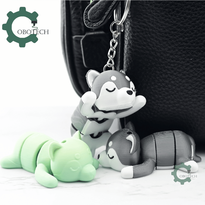 3D Printable Cobotech Cute Sleeping Husky Articulated Keychain - Cute ...