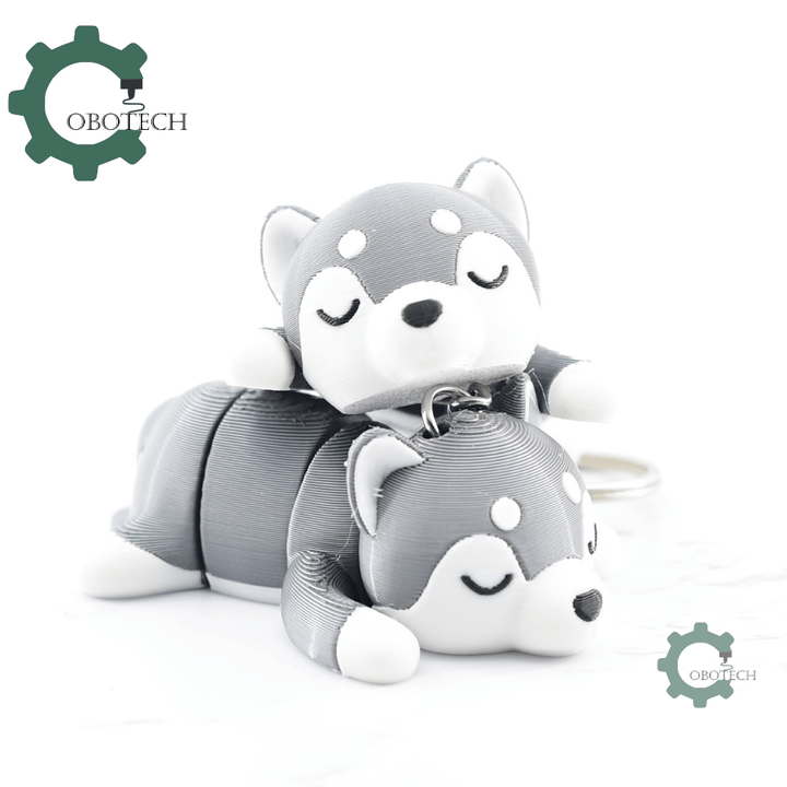 3D Printable Cobotech Cute Sleeping Husky Articulated Keychain - Cute ...