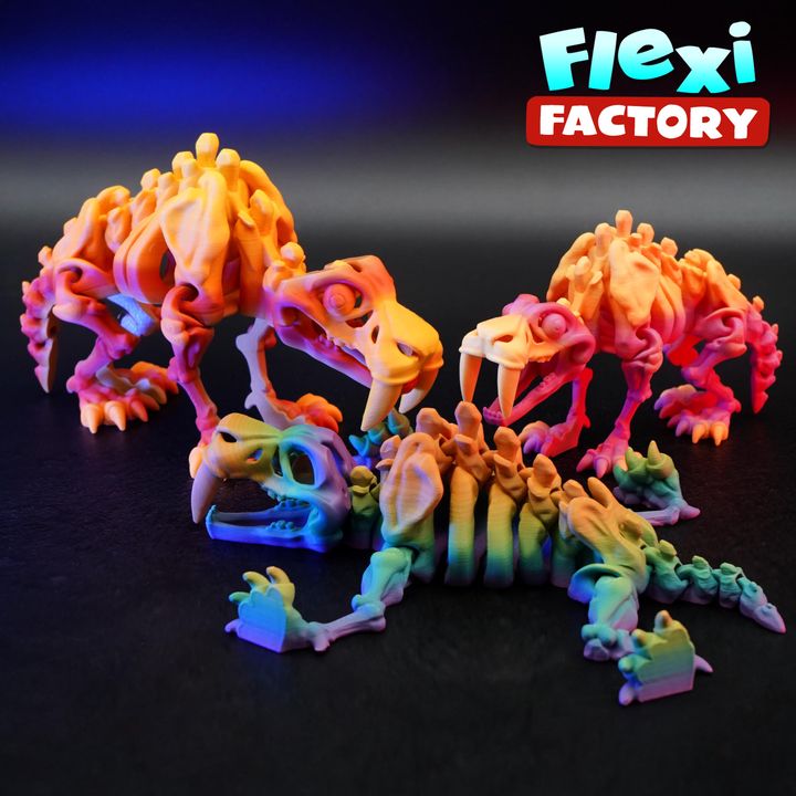 3D Printable Flexi Factory Skeleton Saber Tooth Tiger with 3MF Included ...