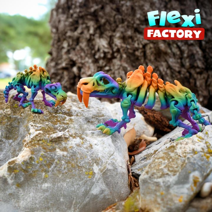 3D Printable Flexi Factory Skeleton Saber Tooth Tiger with 3MF Included ...
