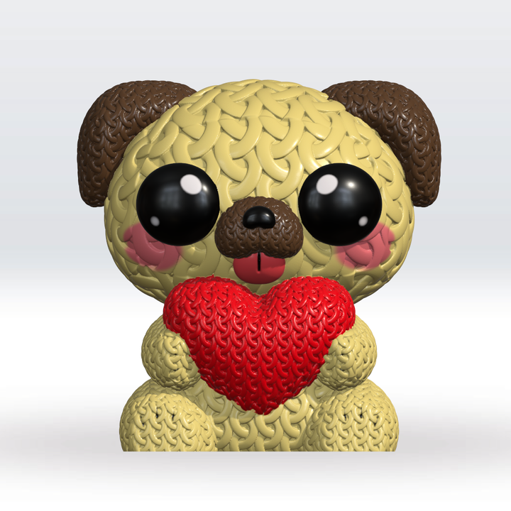 3D Printable Knitted Pug Dog Multicolor 3D Model STL file Cute Knitted ...