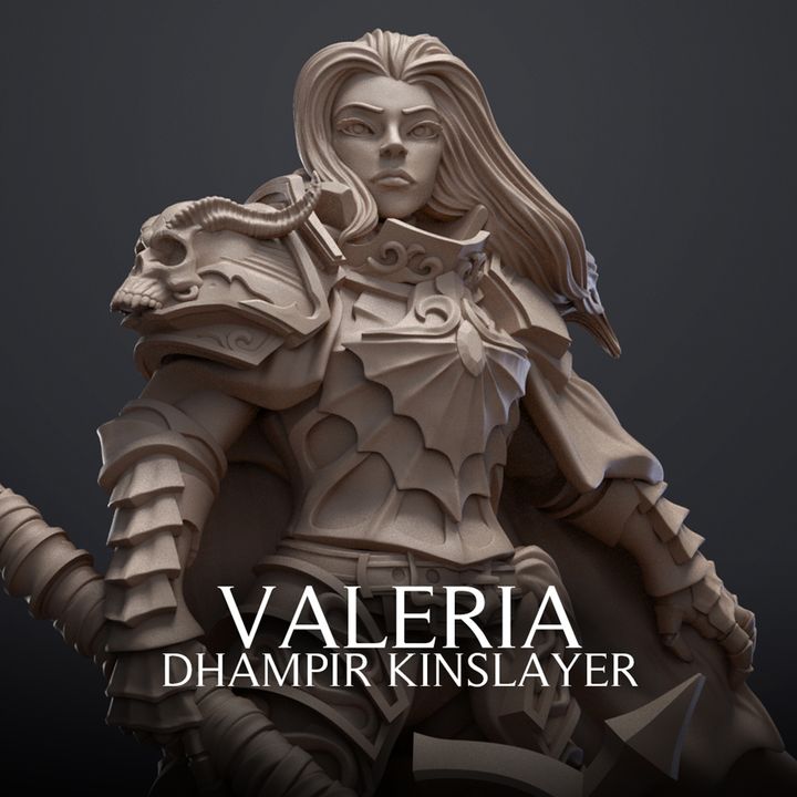 3D Printable Valeria, Dhampir Kinslayer by Comet Lord Miniatures