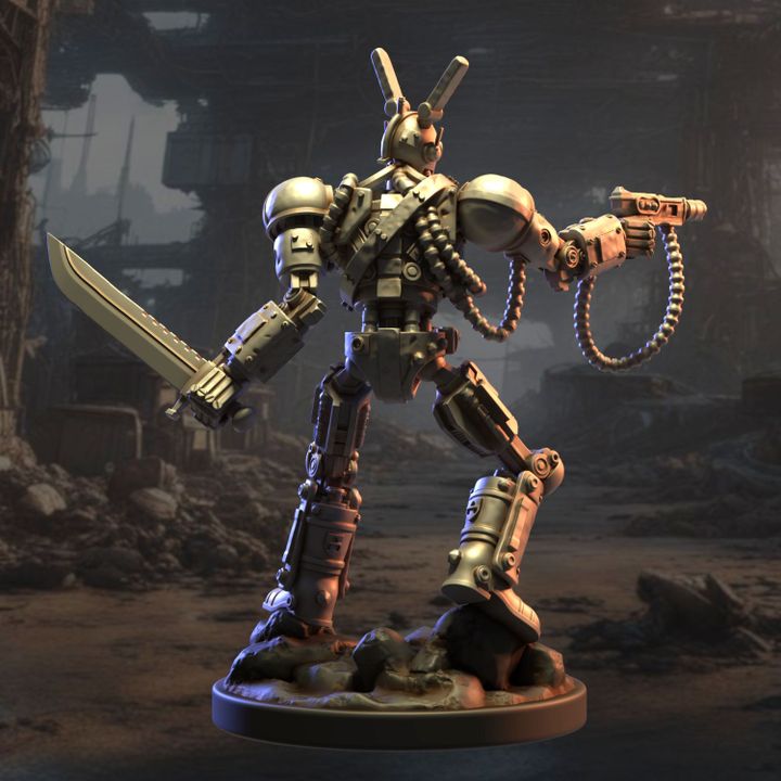 3D Printable Bunny2000 – 28mm Post-Apocalyptic Murderbot Miniature by ...