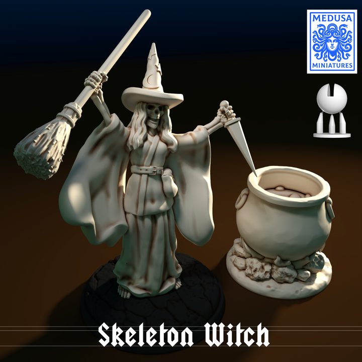 3D Printable Skeleton Witch – 28mm Undead Sorceress & Cauldron Set by ...