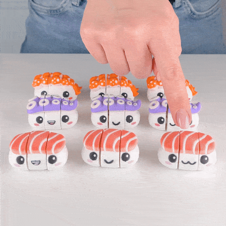 3D Printable Cute Flexi Sushi Nigiri Salmon 🍣, Fun Keychain Toy, Sushi ...