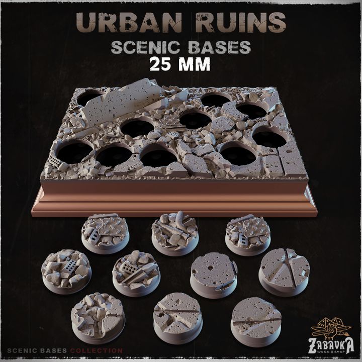 3D Printable Urban Ruins - Scenic Bases (25mm Bases) by Zabavka Workshop