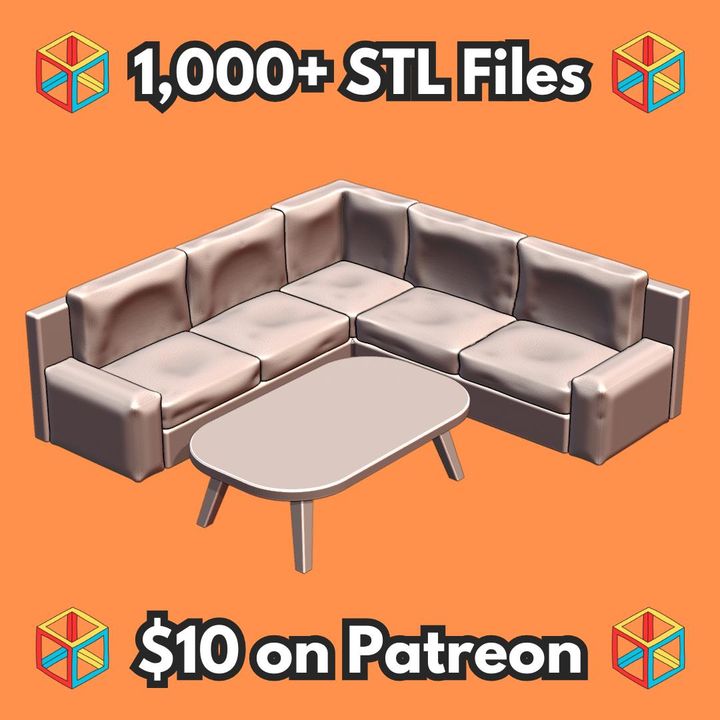 3D Printable 24th Scale Model Living Room Set with Leather Sofa and ...