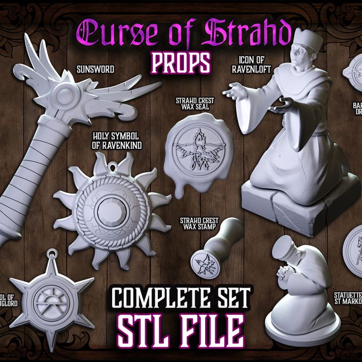 3D Printable Curse of Strahd 8+ 3D Printable Props Set - Sunsword - Holy Symbol of Ravenkind ...