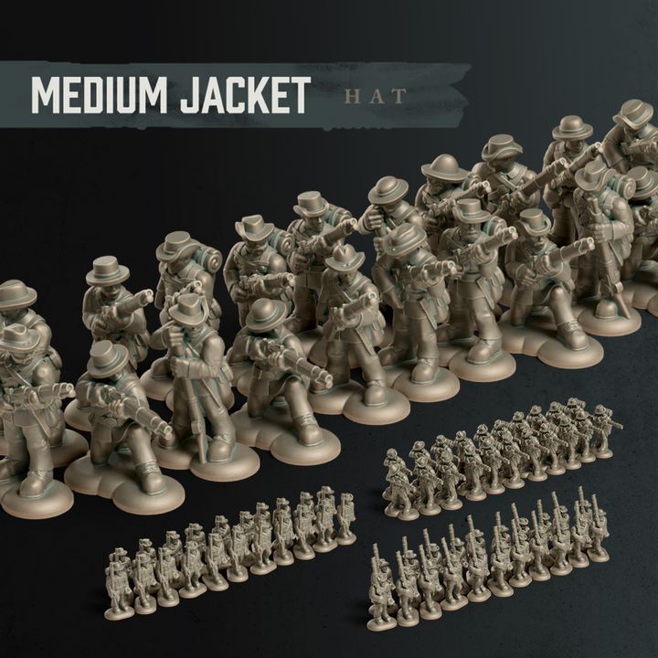 3D Printable ACW Infantry // Medium Jacket with Hats by Resinant Miniatures