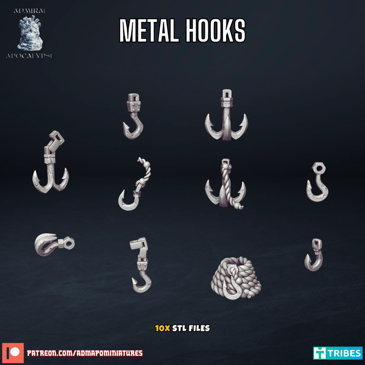3D Printable Metal Hooks (Pre-supported) by Admiral Apocalypse