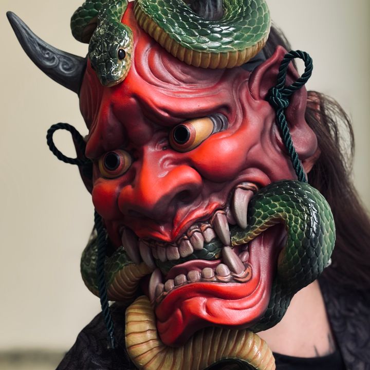 3D Printable hannya mask with complement - snake (hannyatohebi) by ...