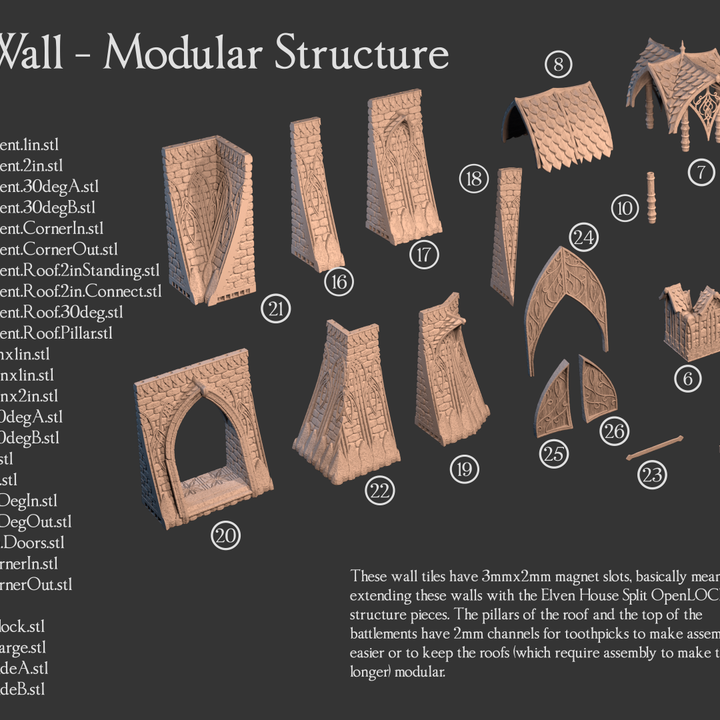 3D Printable Elven Town Wall Modular OpenLOCK Structure by Making Tlon