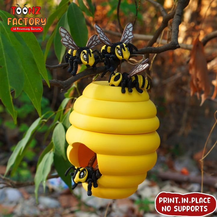 3D Printable The Flexi Honey Bee with Beehive by Toonz Factory