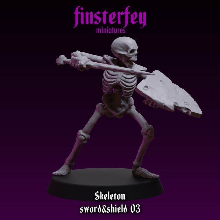3D Printable Skeleton with sword & shield 03 by finsterfey