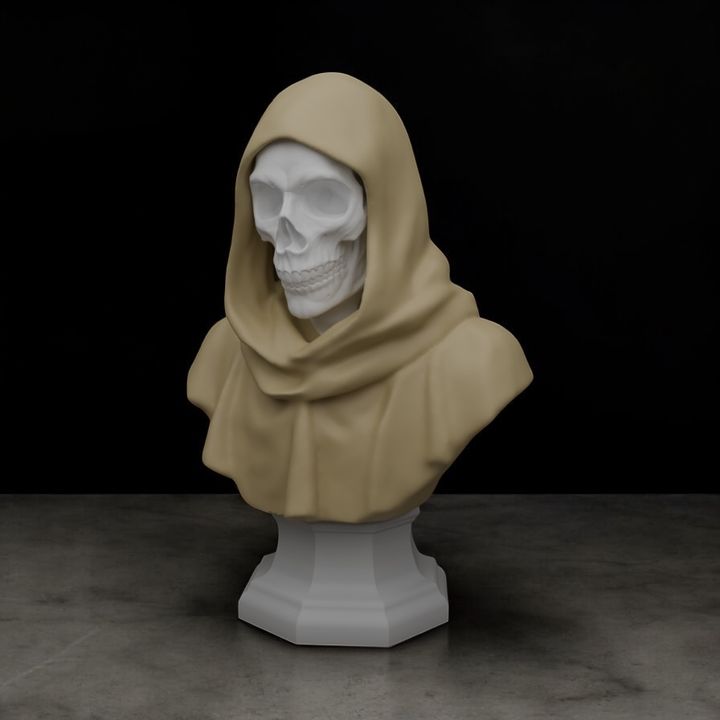 3D Printable Hooded Skeleton Bust by MysticMesh3D