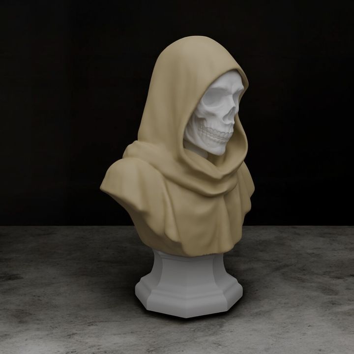 3D Printable Hooded Skeleton Bust by MysticMesh3D