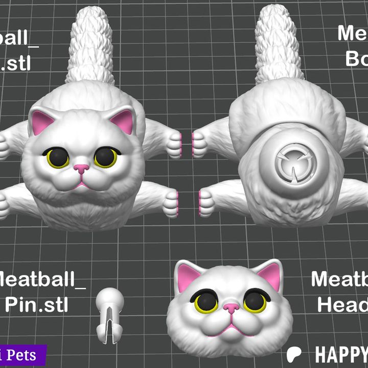 3D Printable Meatball the flexi fat cat (#72) by Happy Flexi pets