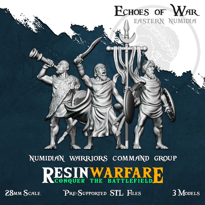 3D Printable Numidian Infantry Command Group - Echoes of War: Punic Wars by ResinWarfare