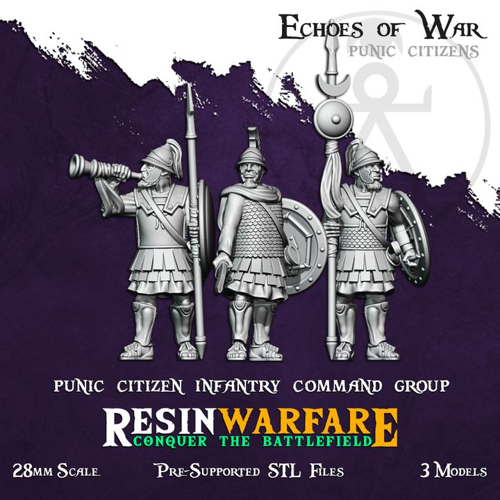 3D Printable Punic Infantry Command Group - Echoes of War: Punic Wars by ResinWarfare