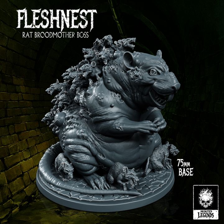 3D Printable Fleshnest - Rat Brood Mother (75mm Base) by Printed Legends