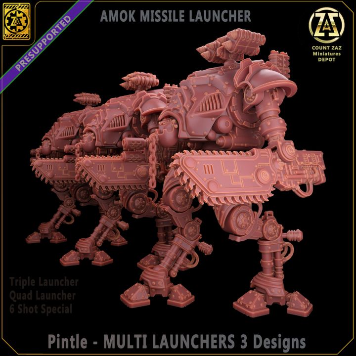 3D Printable Amok Pintle Multi Launchers - 3 Designs - Triple / Quad ...