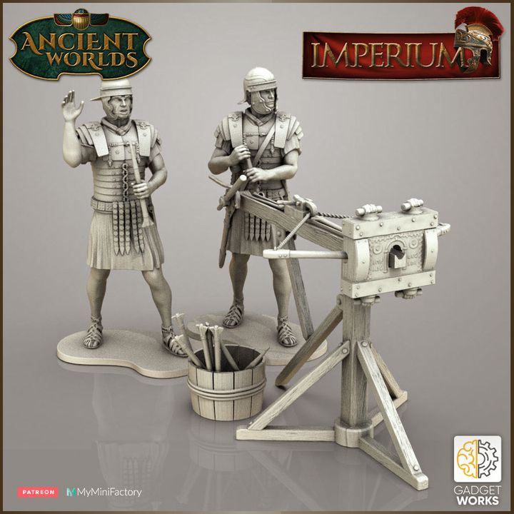 3D Printable 28mm Roman Scorpion catapult with crew by Gadgetworks