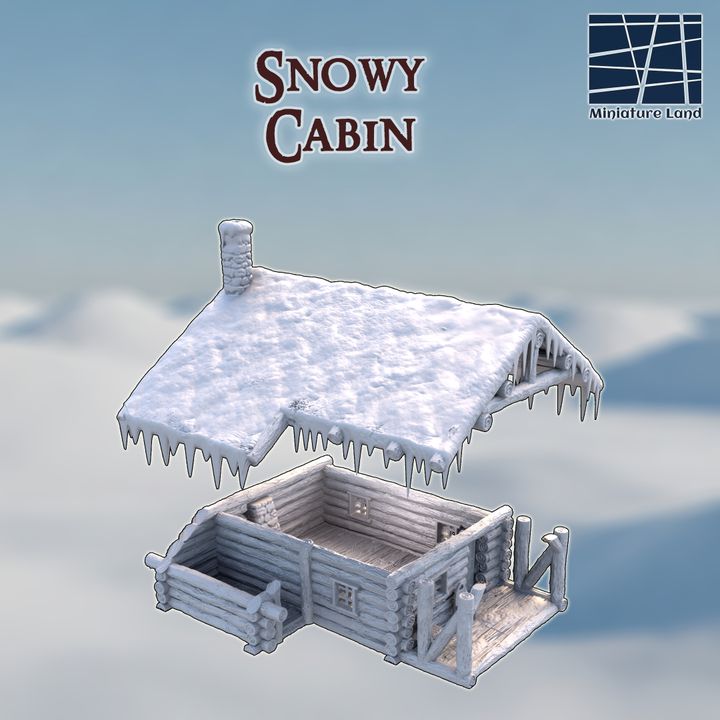 3D Printable Snowy Cabin - Tabletop Terrain - 28 MM by MiniatureLand