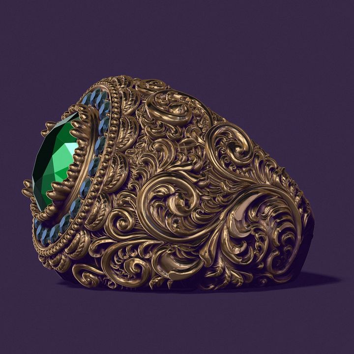 3D Printable Imperial Baroque Signet – Ring for Gold Casting, Size 21.5 ...