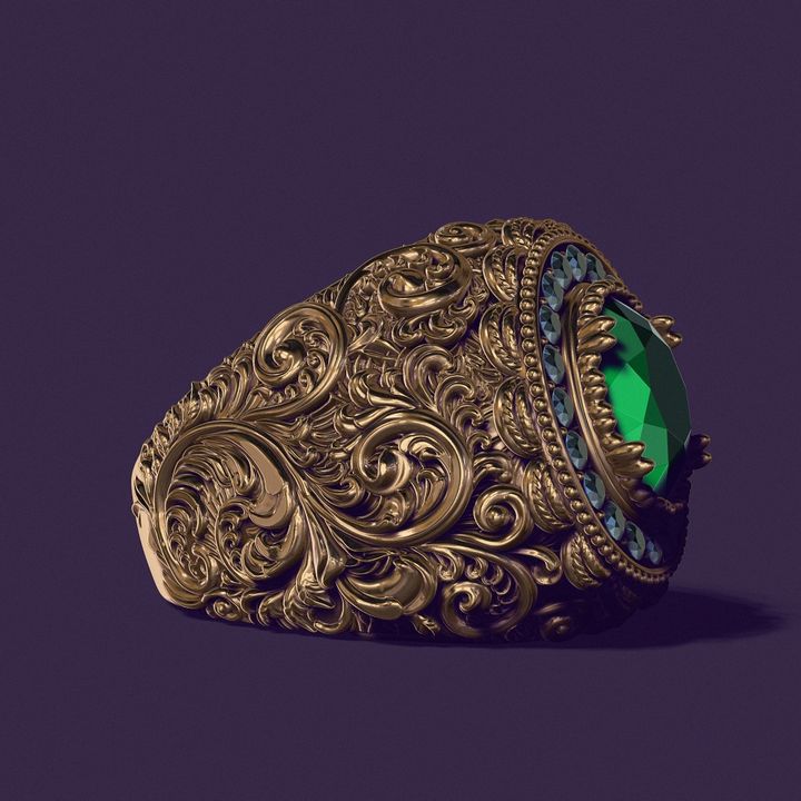 3D Printable Imperial Baroque Signet – Ring for Gold Casting, Size 21.5 ...