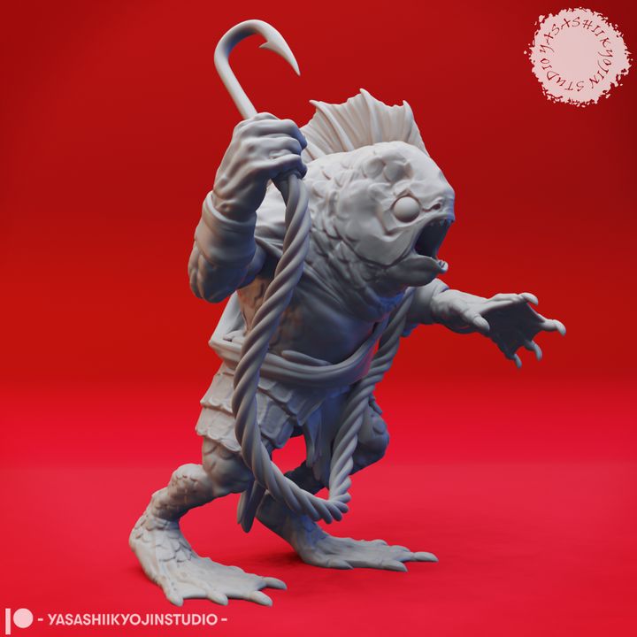3D Printable Kuo-toa - Hook - Tabletop Miniature by Yasashii Kyojin Studio