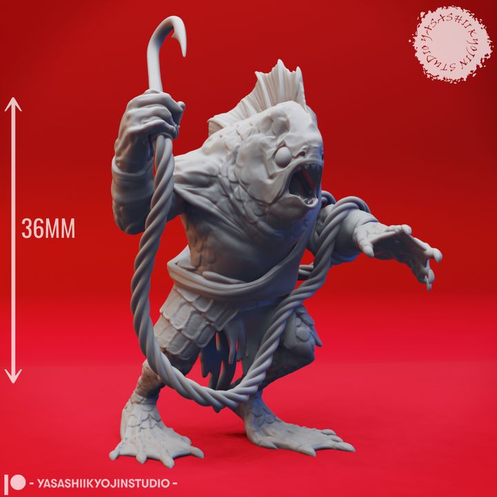 3D Printable Kuo-toa - Hook - Tabletop Miniature by Yasashii Kyojin Studio