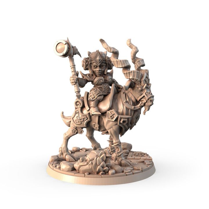 3D Printable Dessa, Dwarf Goat Rider with Hammer by Signum Workshop