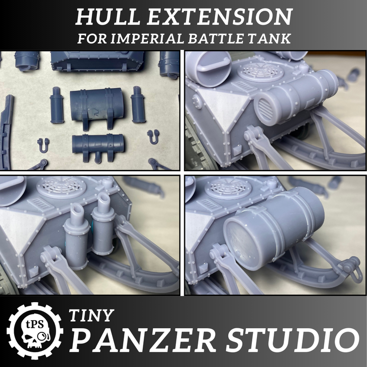 3D Printable Hull Extension for Grimdark Battle tank by Tiny Panzer Studio