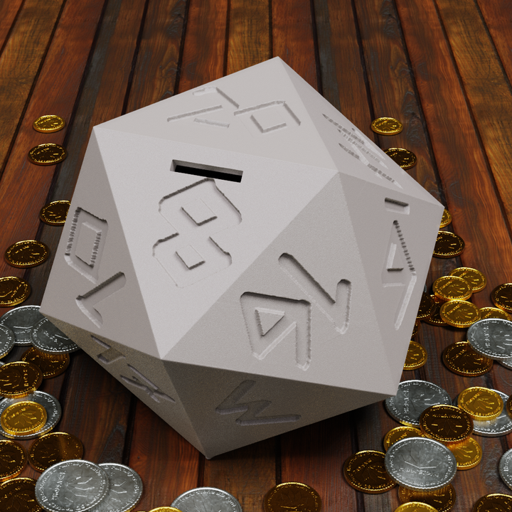 3D Printable D20 money box by Crosslances